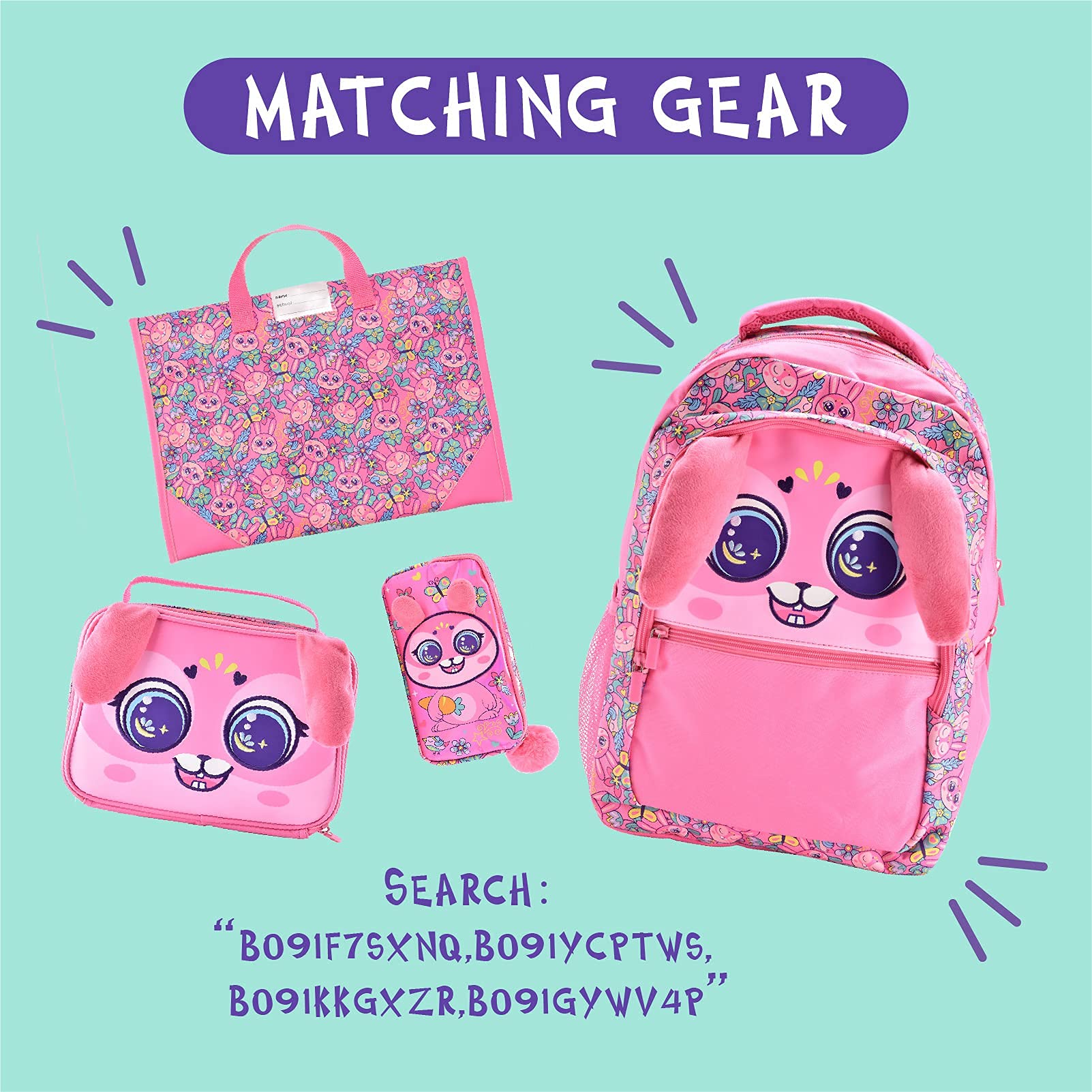 SPENCIL Large Kids Backpack Cute Bunny Print Waterproof Elementary School Backpack for Girls