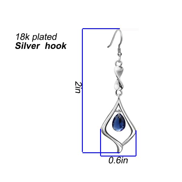 POLITENY Silver Dangle Drop Earrings for women hypoallergenic 14k Gold Plataed (sapphire blue)