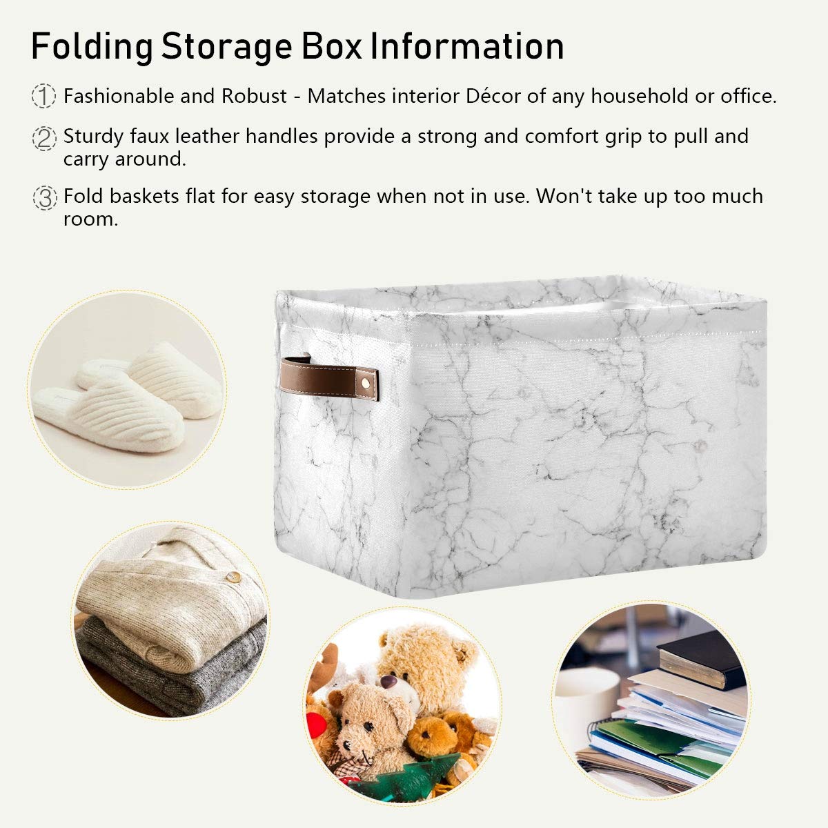 White Marble Storage Basket Bin Gold Glitter Large Fabric Toys Storage Cube Box with Handles Collapsible Closet Shelf Cloth Organizer Basket Set of 2 for Nursery Bedroom