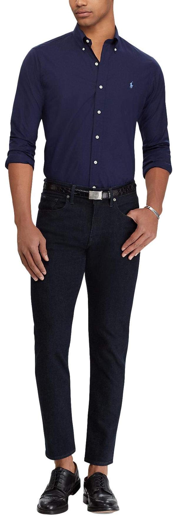 Polo Ralph Lauren Men's Big and Tall Long Sleeves Classic Fit Poplin Buttondown Shirt (XLT, WindsorNavy)