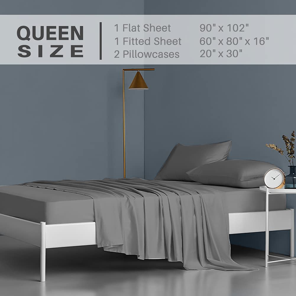 Secura Queen Bed Sheet Set 4 Piece - Soft Microfiber 1800 Thread Count 16" Deep Pocket Sheet Sets - Hypoallergenic, Wrinkle & Fade Resistant (Gray)