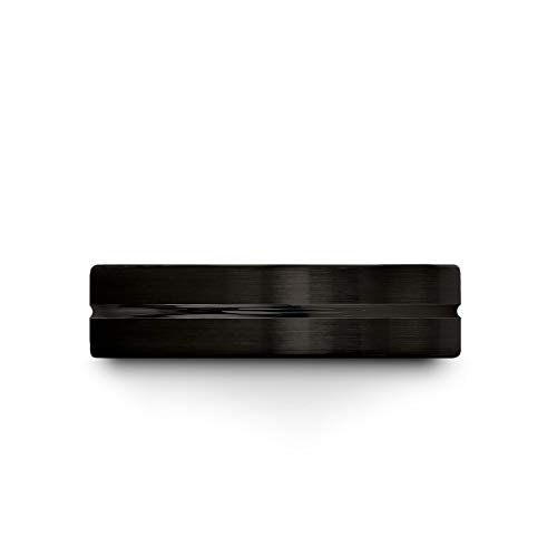 P. Manoukian Tungsten Carbide Wedding Band Ring 6mm for Men Women Black Center Line Black Interior with Flat Cut Brushed Polished Comfort Fit Anniversary Size 13