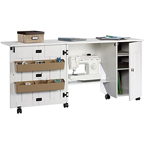 Pemberly Row Engineered Wood Drop-Leaf Sewing or Craft Table in Soft White