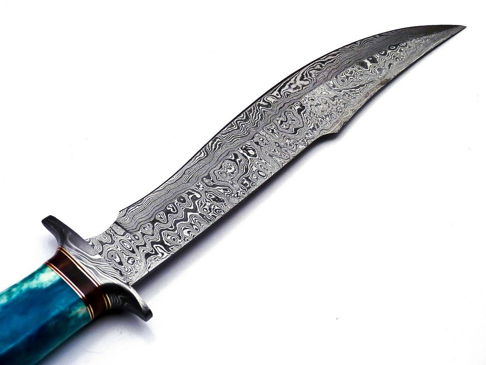 Unique Blades Indpt Knife 15 Handmade Damascus Steel Camping ! Hunting ! Outdoor Survival ! Bowie Knife - Solid Marindi Wood Bone Handle