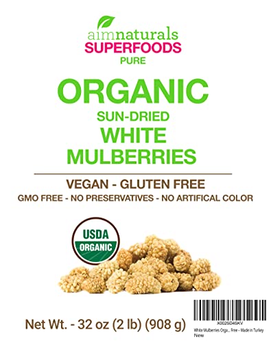 White Mulberries Dried Organic Bulk 2 Lbs Bag– 100% USDA Organic Certified – Sun Dried, Raw, Non GMO & Gluten Free – Product of Turkey