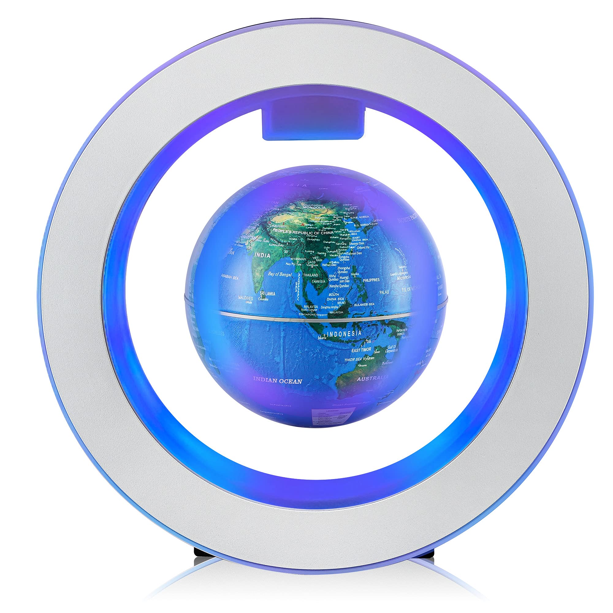 Spolehli Magnetic Levitation Globe, 4 Inch Levitation Floating Globe with LED Lights, World Map Globe with Round Shape Base, Good Gifts for Students Men Fathers Teachers Birthday Gift Present (Blue)