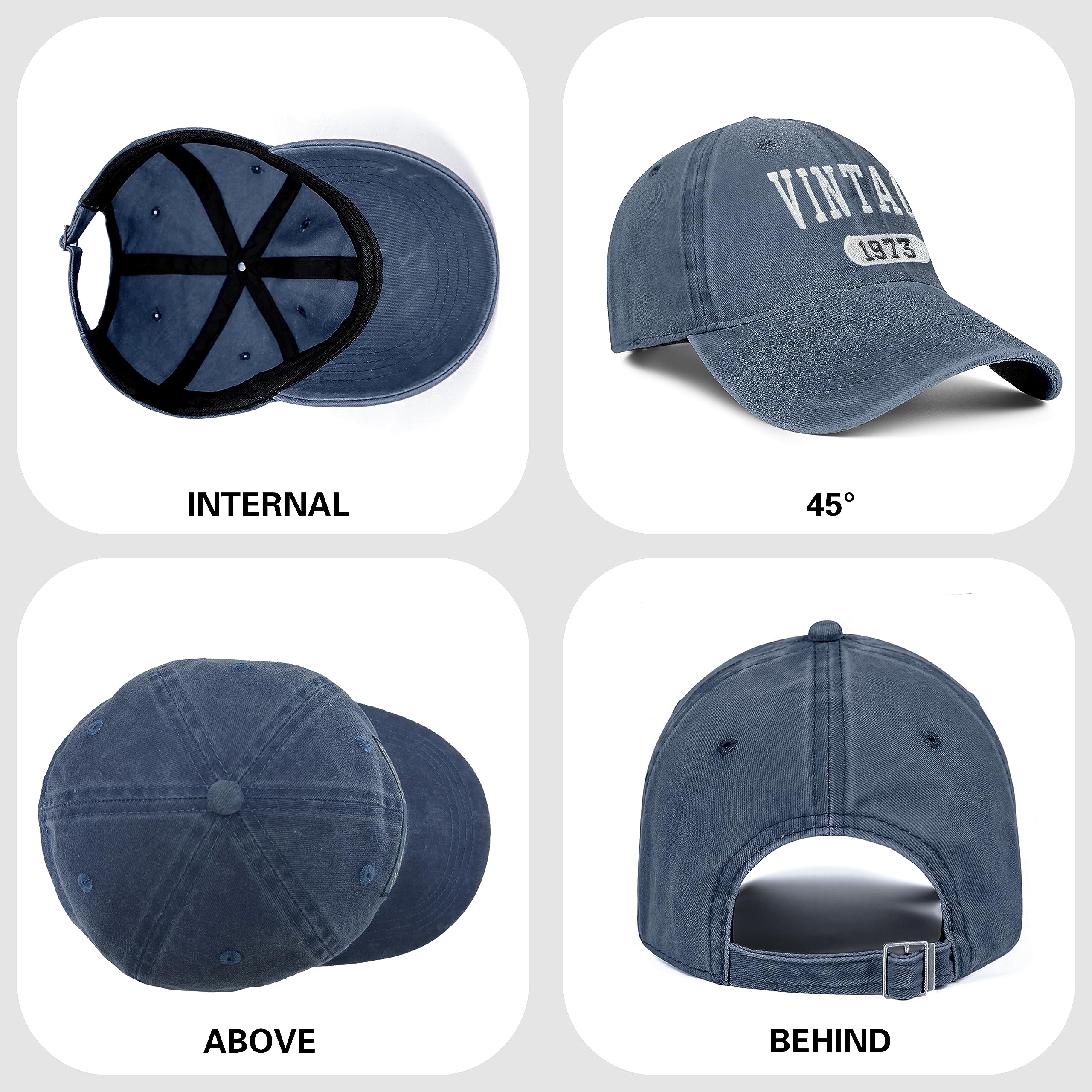 Vintage 1973 Hat 50th Birthday Gifts for Men and Women Embroidered Adjustable Washed Cotton Hats Blue