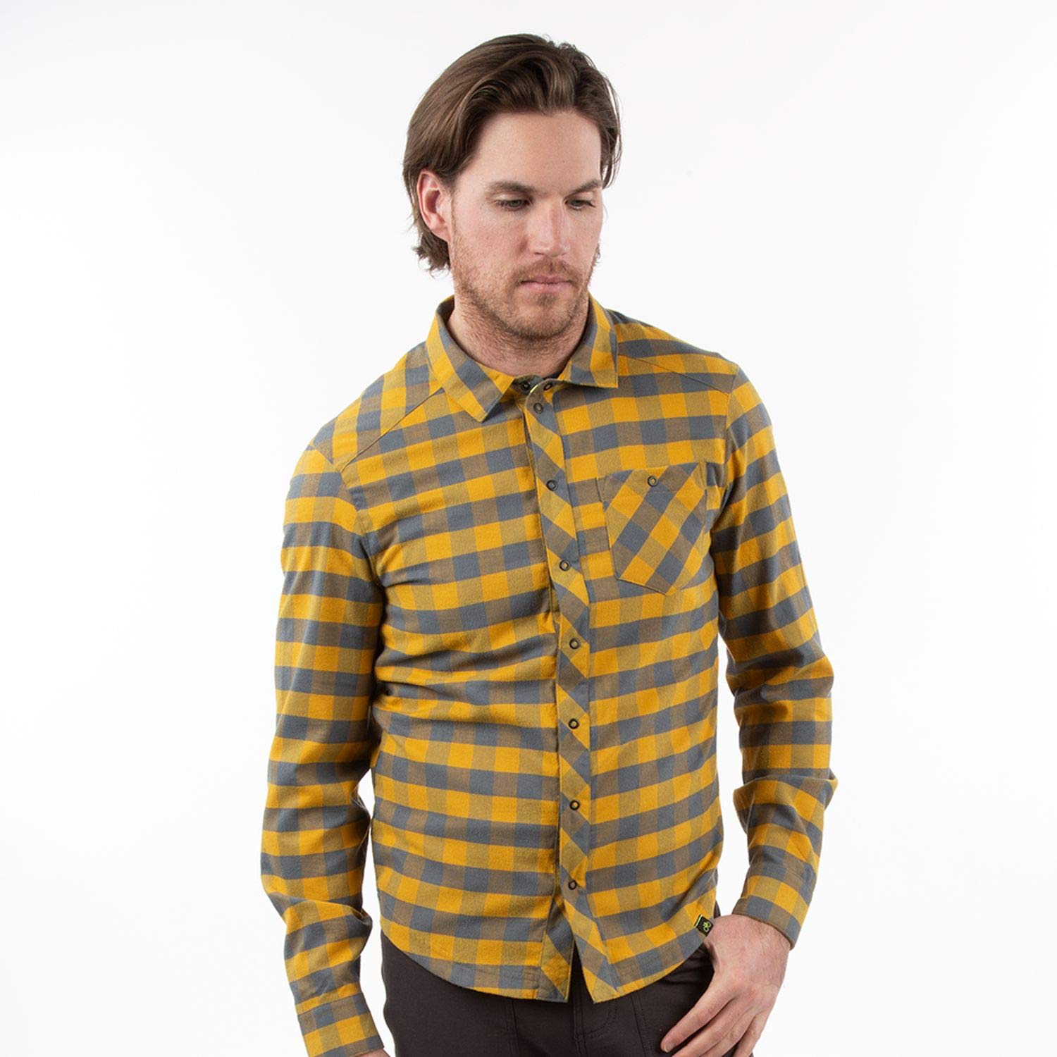 PEARL IZUMI Men's Rove Long Sleeve Shirt, Turbulence/Gold Plaid, Small