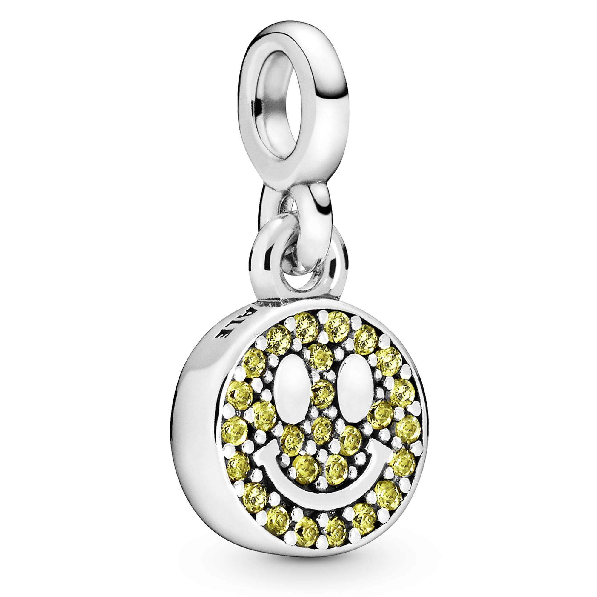 Pandora ME Compatible Charm Jewelry | Smiley Dangle | Limelight Yellow Crystal | Sterling Silver | Pandora ME Styles ONLY