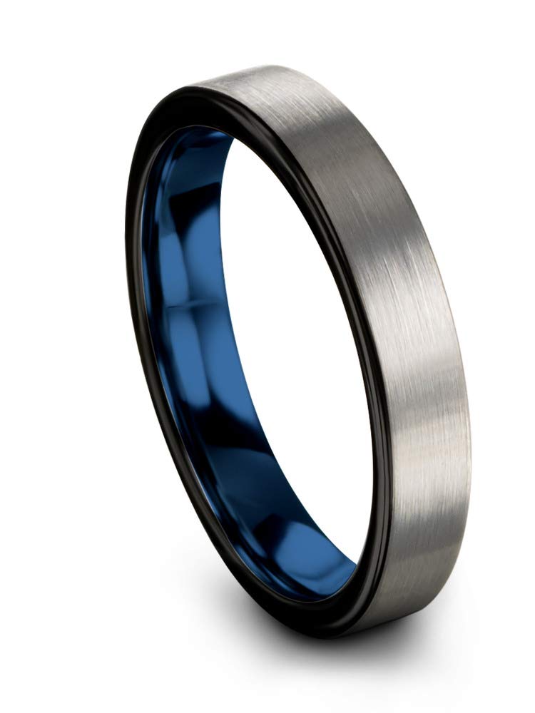 P. Manoukian Tungsten Carbide Wedding Band Ring 4mm for Men Women Blue Interior with Black Grey Exterior Flat Cut Brushed Polished Comfort Fit Anniversary Size 8