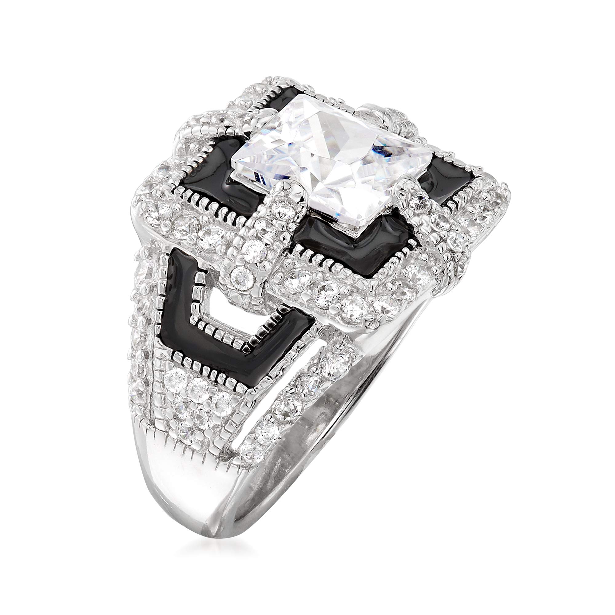 Ross-Simons 5.91 ct. t.w. CZ Art Deco Ring With Black Enamel in Sterling Silver. Size 8