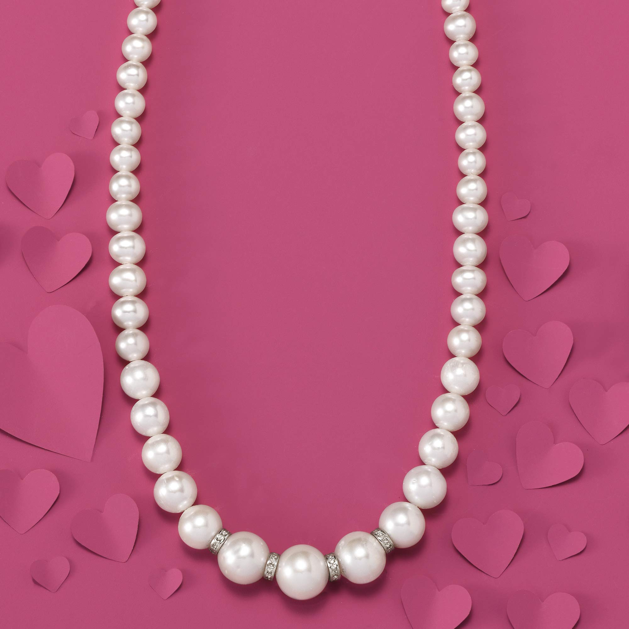 Ross-Simons 5-11.5mm Graduated Cultured Pearl Necklace With .24 ct. t.w. Diamonds and Sterling Silver. 16 inches