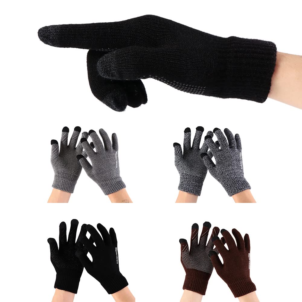 TJLSS Winter Men Women Touch Screen Thicken Gloves Warm Stretch Wool Knitted Full Finger Classic Mittens Non-Slip (Color : B, Size : One Size)