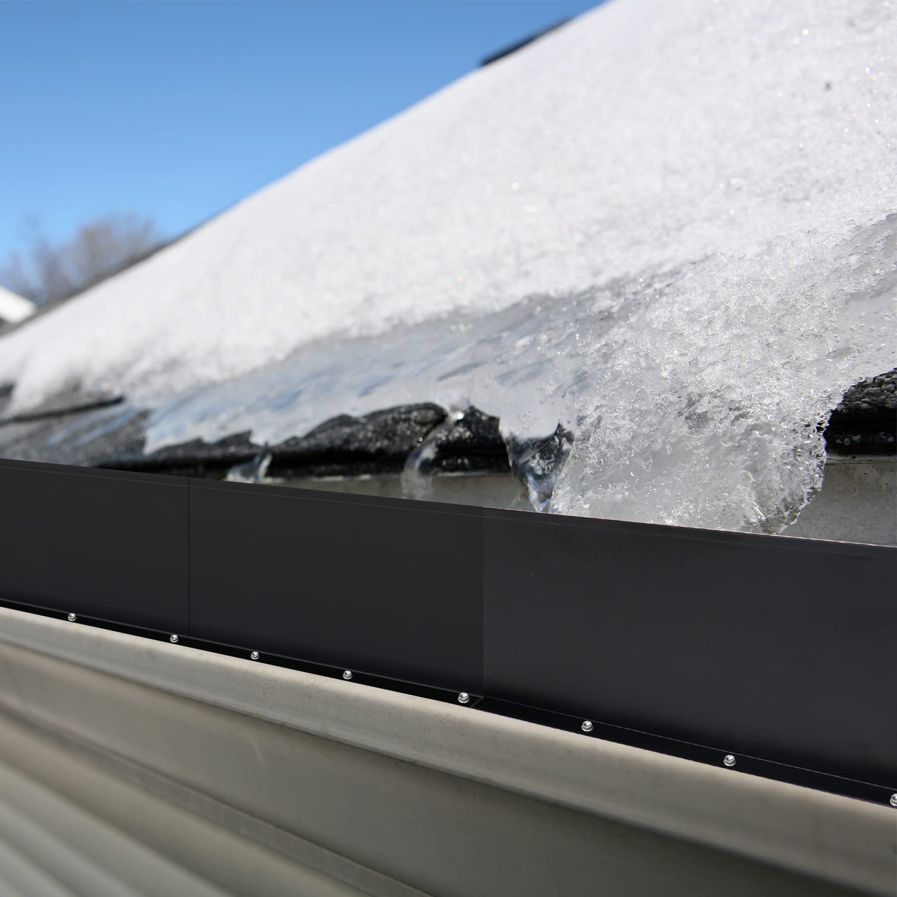 Powrocket 6 Pack Aluminum Gutter Valley Splash Guard,Keep Water from Overshooting The Gutter,for Valley,Corner,or Straight,10 inch Each Piece,Black