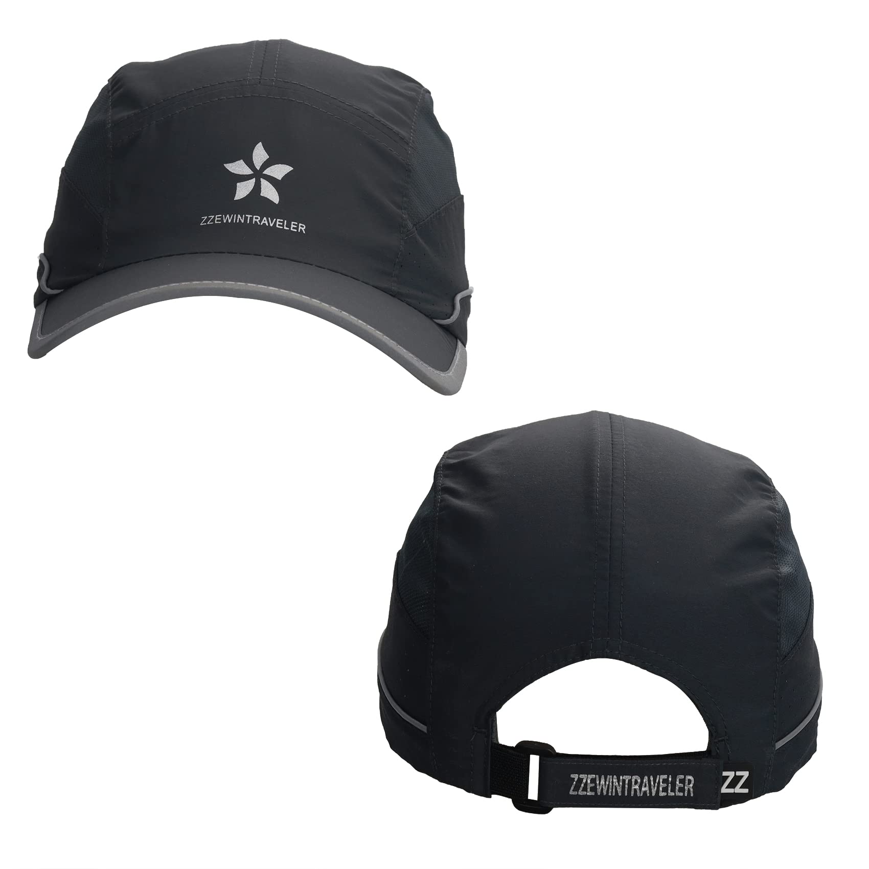 UPF50+ Running Cap Quick Dry Sports Hats Reflective Lightweight Unstructured Baseball Cap for Unisex (Black, Classic)