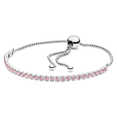 Pandora Jewelry Pink Sparkling Slider Tennis Cubic Zirconia Bracelet in Sterling Silver, 9.0"