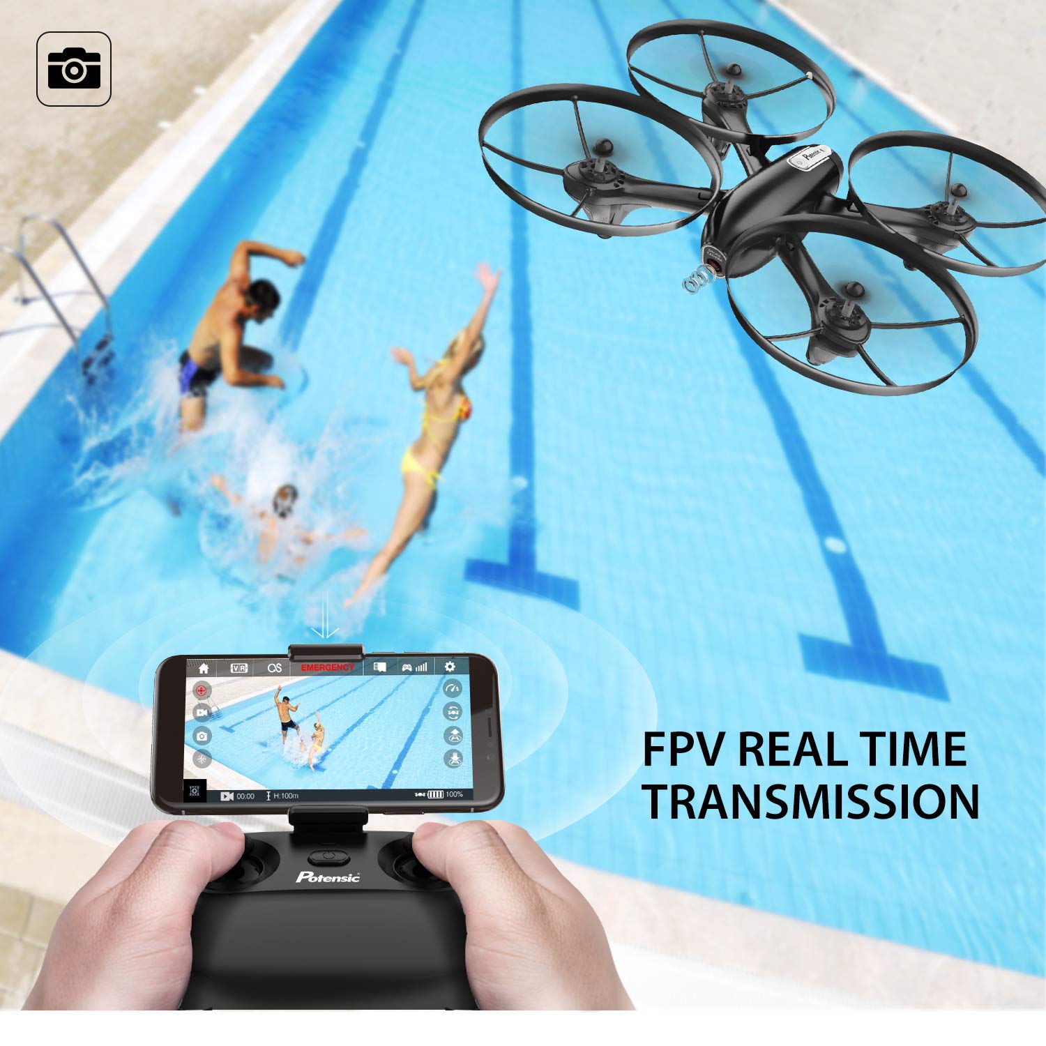 Potensic U47 Camera Drone, FPV RC Quadcoper with 720P HD Camera Live Video, Altitude Hold, Headless Mode, One Key Return and Speed Adjustment