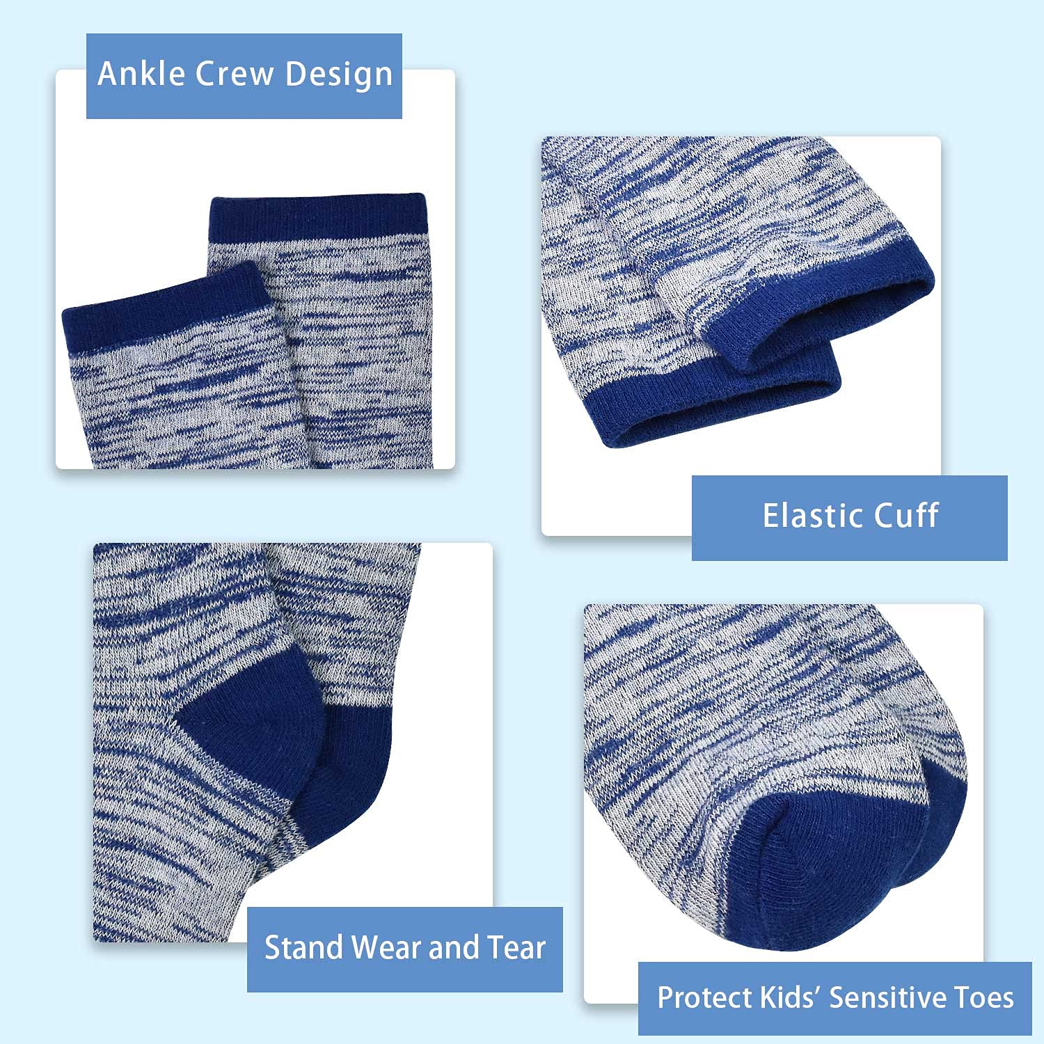 SPTRAMLE Boys Socks, Ankle Crew Socks for Toddler Kids Boys Girls(5-7 Years Old), 12 Pairs Athletic Half Cushion Ankle Socks Set