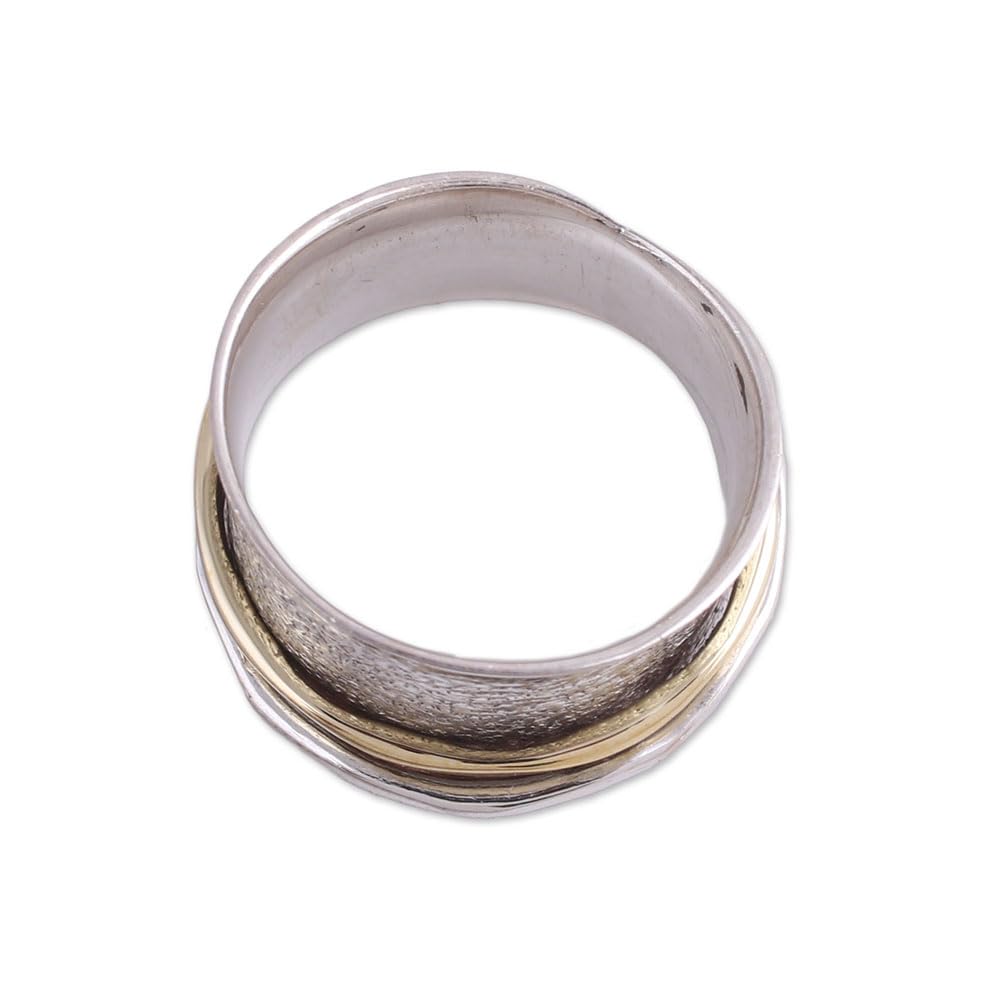 NOVICA Artisan Handmade Sterling Silver Meditation Spinner Ring India with Copper Brass No Stone Metallic Band [band Width 10 mm W] ' Stylish Textures'