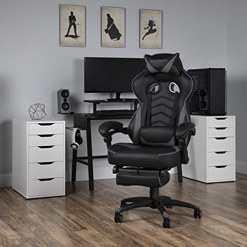 RESPAWN 110 Ergonomic Gaming Chair with Footrest Recliner - Racing Style High Back PC Computer Desk Office Chair - 360 Swivel, Adjustable Lumbar Support, Headrest Pillow, Padded Armrests - 2019 Grey