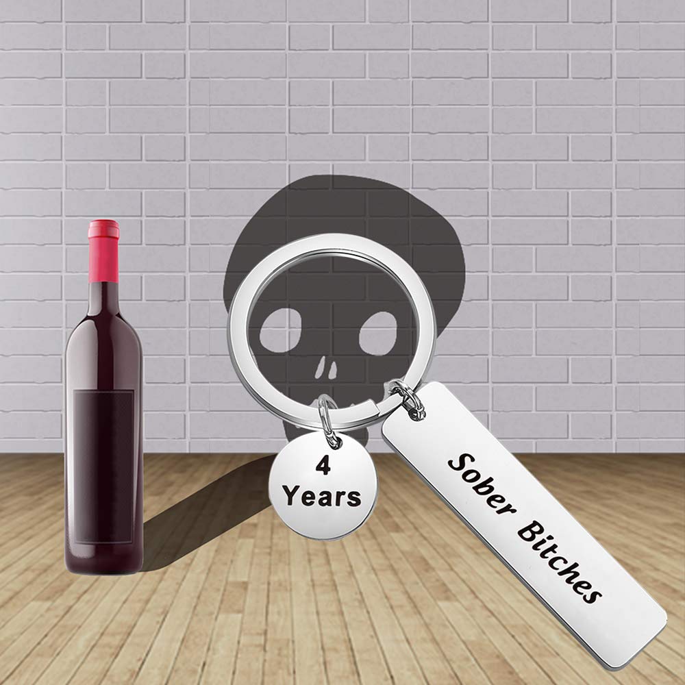 TGBJE 1 Year 5 Years 10 Years Sobriety Anniversary Keychain Sobriety Bitches Gift AA Gift NA Gift Sober Encouragement Gift (Sober 4 Years)