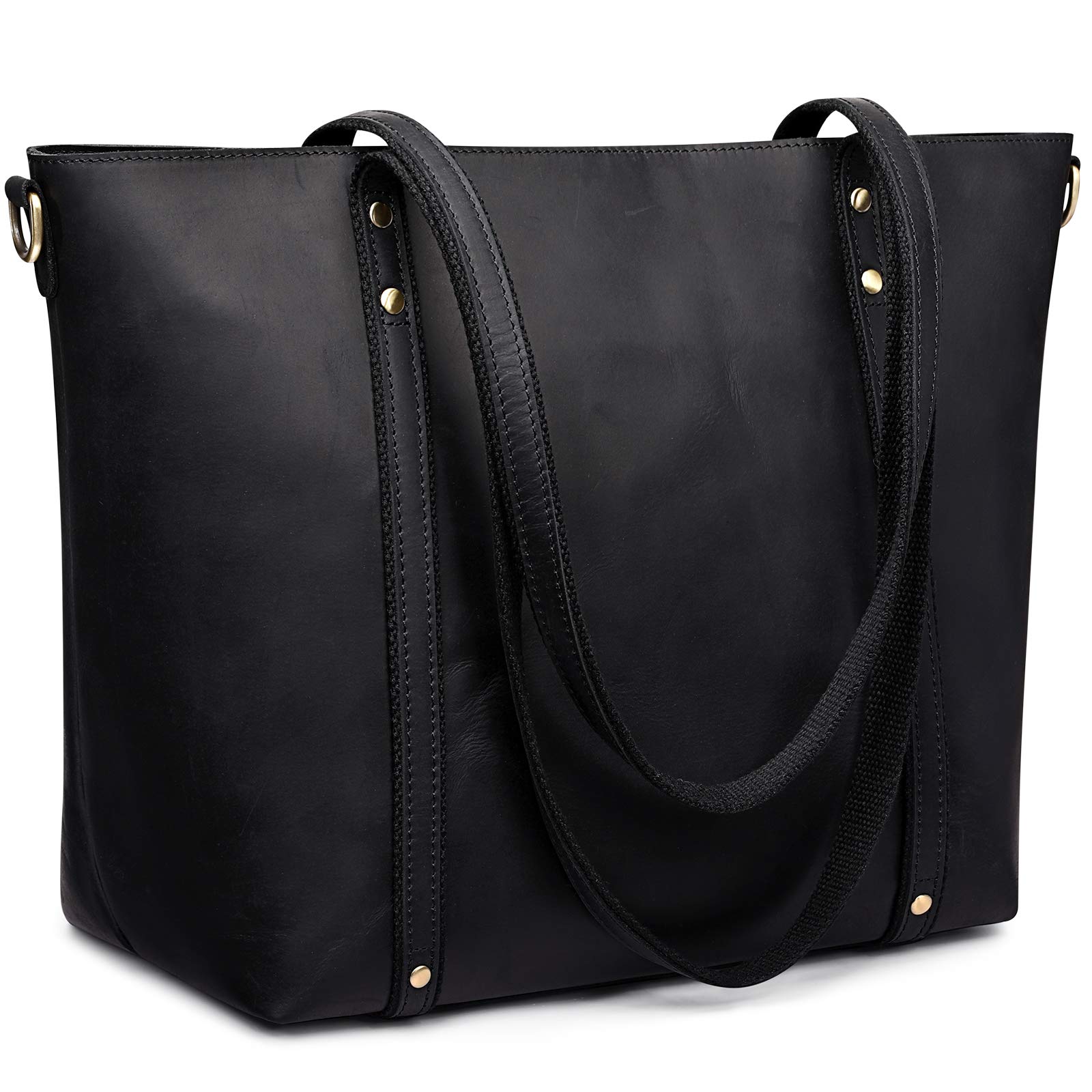 S-ZONE Genuine Leather Tote Bag for Women Vintage Shoulder Handbag Purse with Crossbody Strap Medium