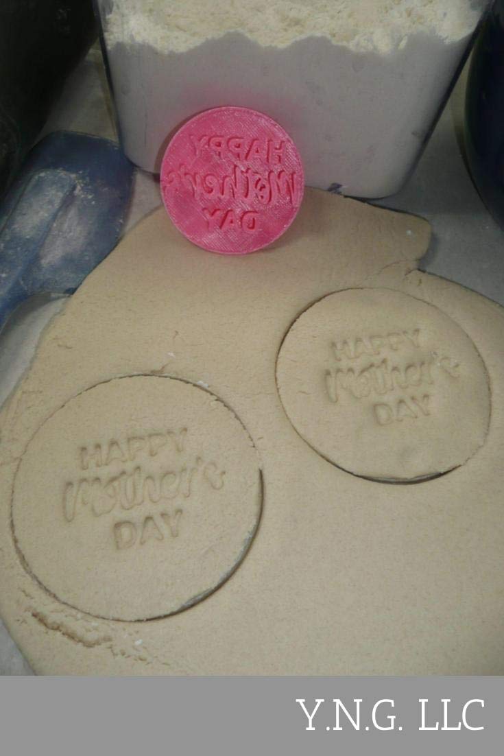 YNGLLC HAPPY MOTHERS DAY WORDS BLOCK SCRIPT FONT MOM MOMMY MAMA COOKIE STAMP EMBOSSER BAKING TOOL 3D PRINTED MADE IN USA PR4195, Pink