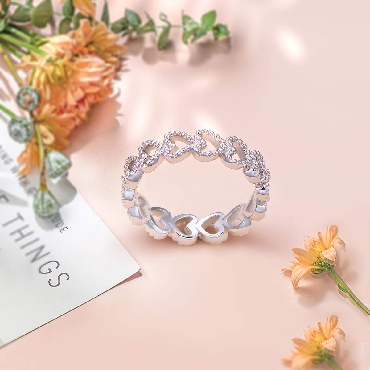 Sterling Silver Heart Shaped Classical Simple Plain Stacking Wedding Band Promise Eternity Ring