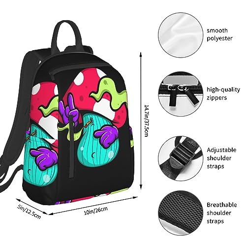 Supdreamc Men Women Durable Polyester Trippy Mushroom Psychedelic Trip Art Daypack Big Capacity Shoulder Bag With Smooth Zippers for Hiking Work Walking Cycling