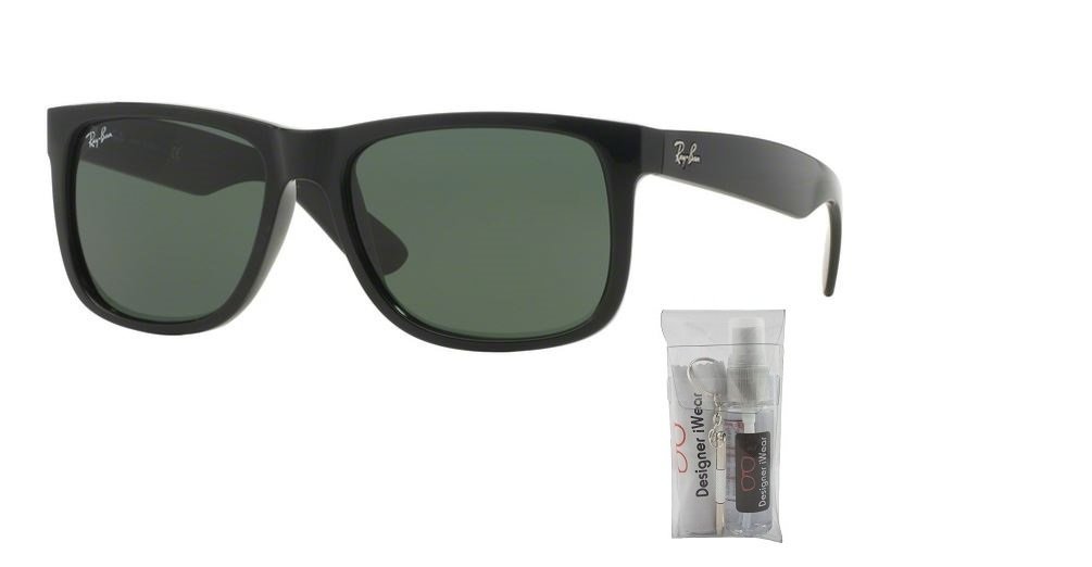 Ray Ban RB4165 JUSTIN 601/71 55M Black/Green Sunglasses For Men For Women
