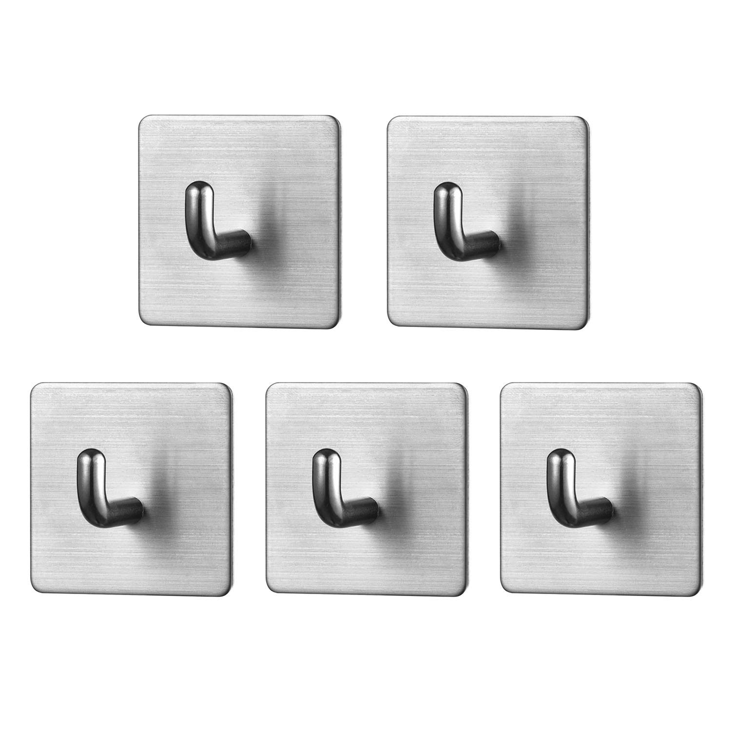 Self Adhesive Hooks - Heavy Duty Wall Hanger, 304 Stainless Steel, Waterproof Sticky Robe & Towel Hook for Hanging Coat, Bag, Hat, Stocking, Bathroom Bedroom Kitchen Heavy Duty Hooks (S1-5pack)