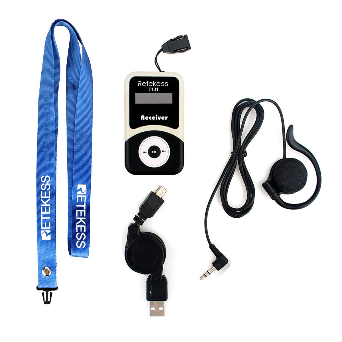 Retekess T131 Wireless Tour Guide System Receiver with 3.5mm One-Side Earphone, 99 Channels, Audio Translation System for Church School Training Court Factory (Use with T130 Transmitter)