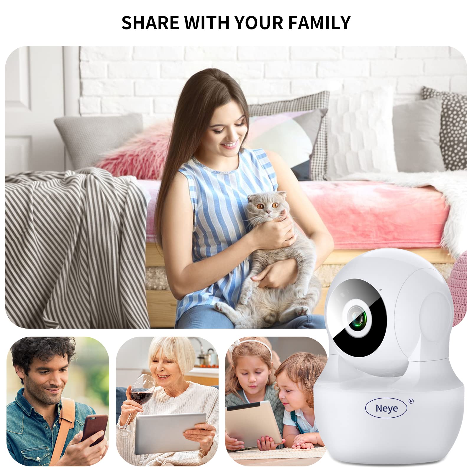 WiFi Security Home Camera,Baby Monitor Wireless IP Camera with Night Vision Two Way Audio Cloud Storage, Supports 5G WiFi,up to 128GB(White) Indoor Camera