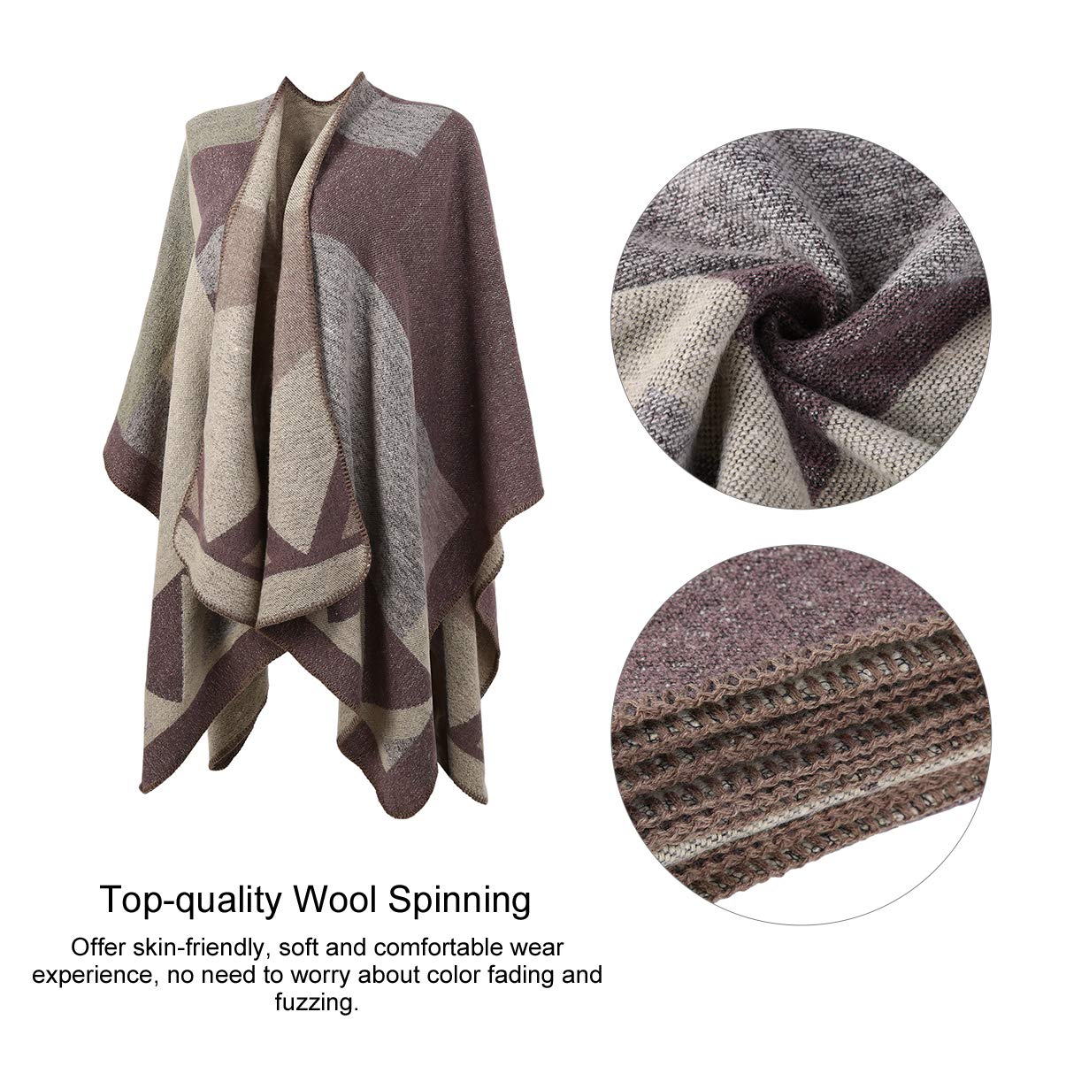 OOPOR Winter Warm Shawl Wraps Cape - Women Fall Knit Wool Plaid Ponchos Blanket Sweater fleece Scarf Coat