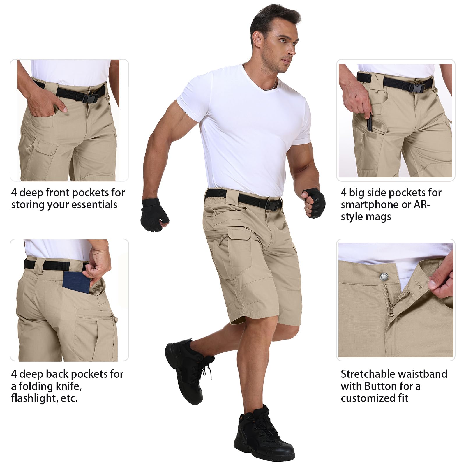 URBEST Tactical Shorts for Men Waterproof Breathable Quick Dry Hiking Fishing Cargo Shorts with Multi Pockets(NO Belt)