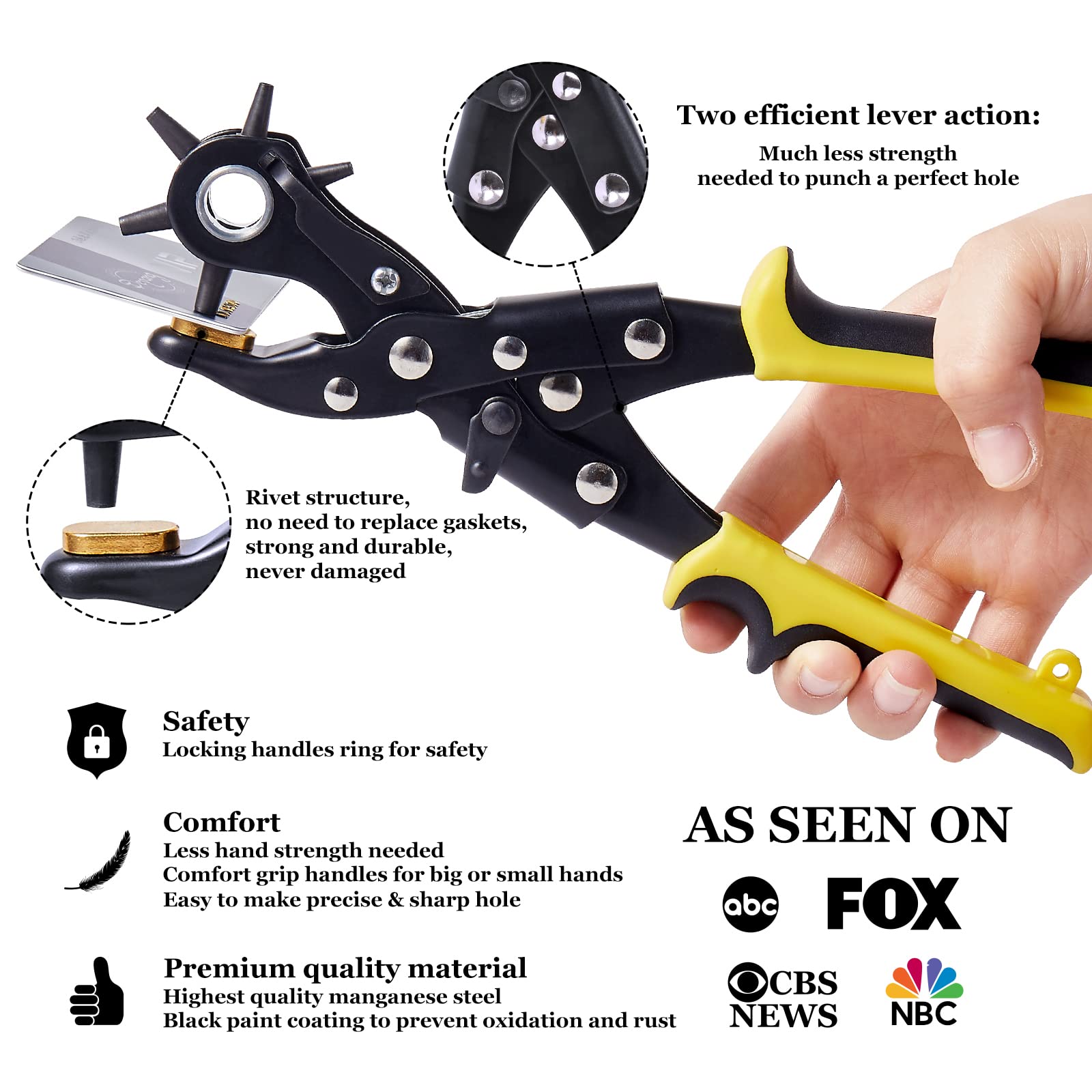 ROUPHY Hole Punch Plier Sets for Leather Belts,Dog Collars,Watch Straps,Saddles,Shoes,Fabric, Paper,Cards,Labor Saving Design,Heavy Duty Rotary Hole Maker Tools for Home DIY or Craft Projects