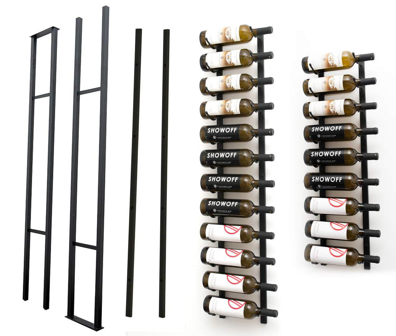 VintageView W Series One-Sided Floating Wine Rack Kit (21 Bottles, Satin Black) Stylish Modern Wine Storage with Label Forward Design