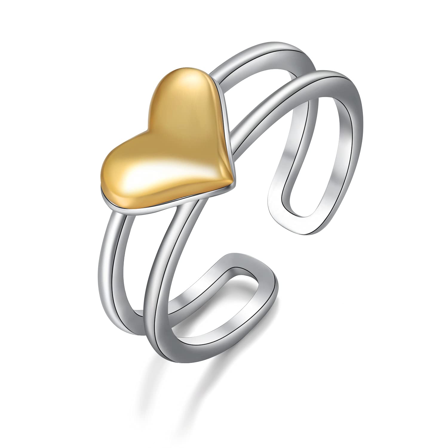 VIENNOIS Heart Shape 14k Gold Plated Copper Adjustable Open Ring for Women