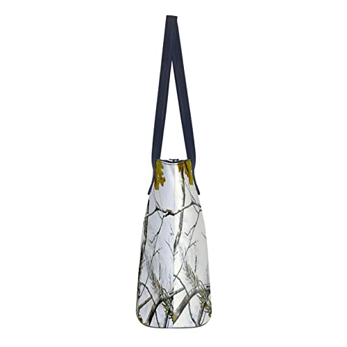 White Tree Camo Women's Tote Bag PU Leather Shoulder Bag Handbags Purse For Work Shopping Travel