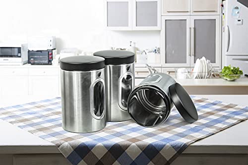 Self-Care Stainless Kitchen Canisters - Modern Kitchen Decoration of Canister Set with Multiple Preservation Purposes by Tight Sealed Lids, Good for Wedding Gifts Kitchen Canisters Set of 3(SC-001)