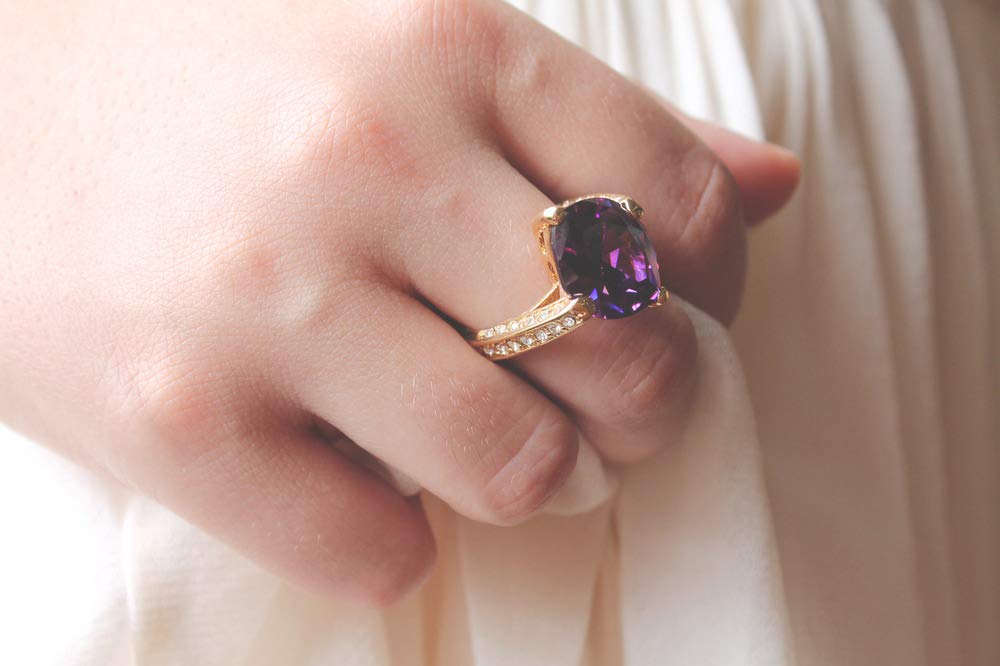 Purple Cubic Zirconia Ring Gold Tone Plating Womens Fashion Jewelry