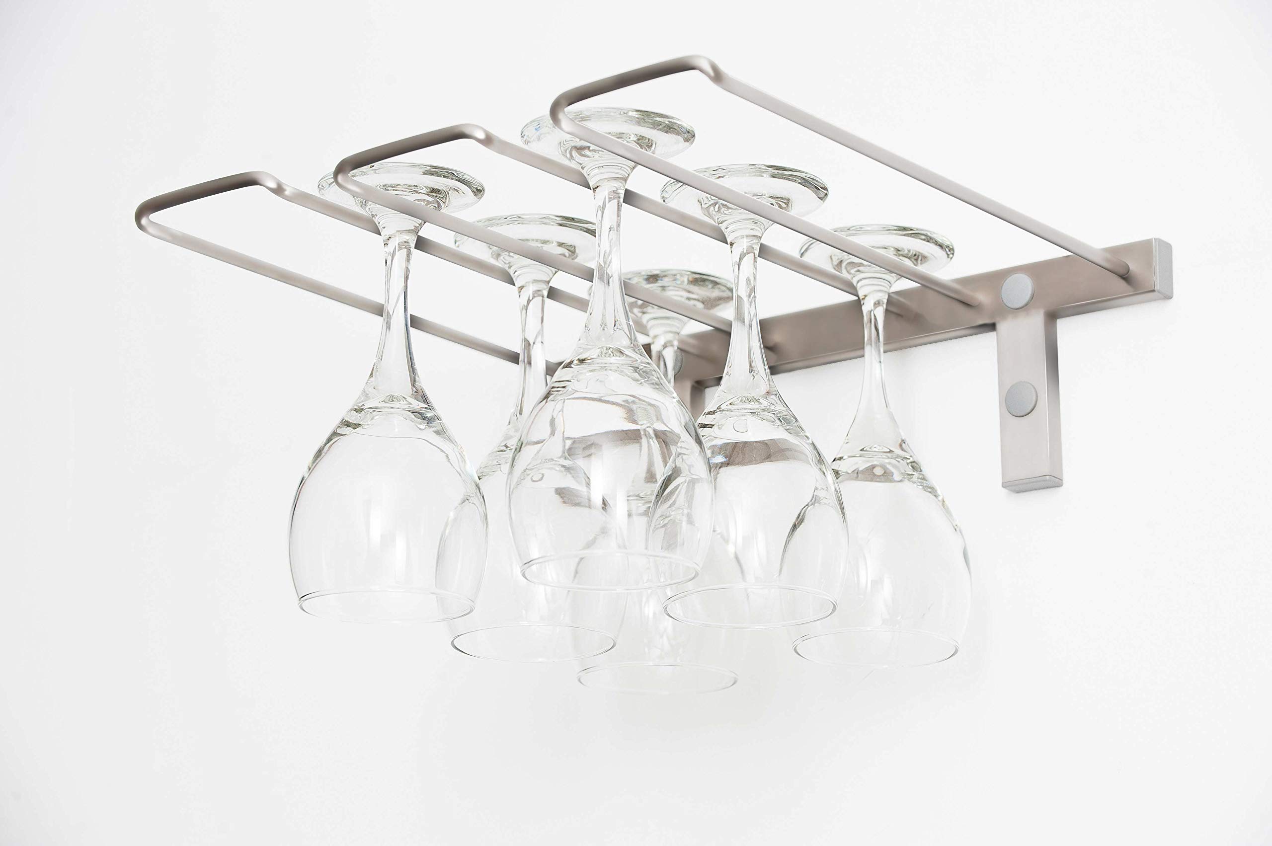 VintageView Wall Series-Stemware Wall Mounted Wine Glass Rack (Chrome Plated) Stylish Modern Wine Storage with Label Forward Design