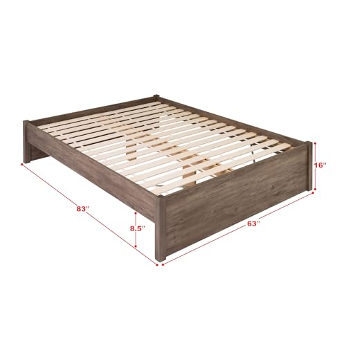 Prepac Select Queen 4-Post Raised Platform Bed with Under Bed Storage Space, Modern Queen Storage Bed 83" D x 63" W x 16" H, Drifted Gray, DBSQ-1302-2K