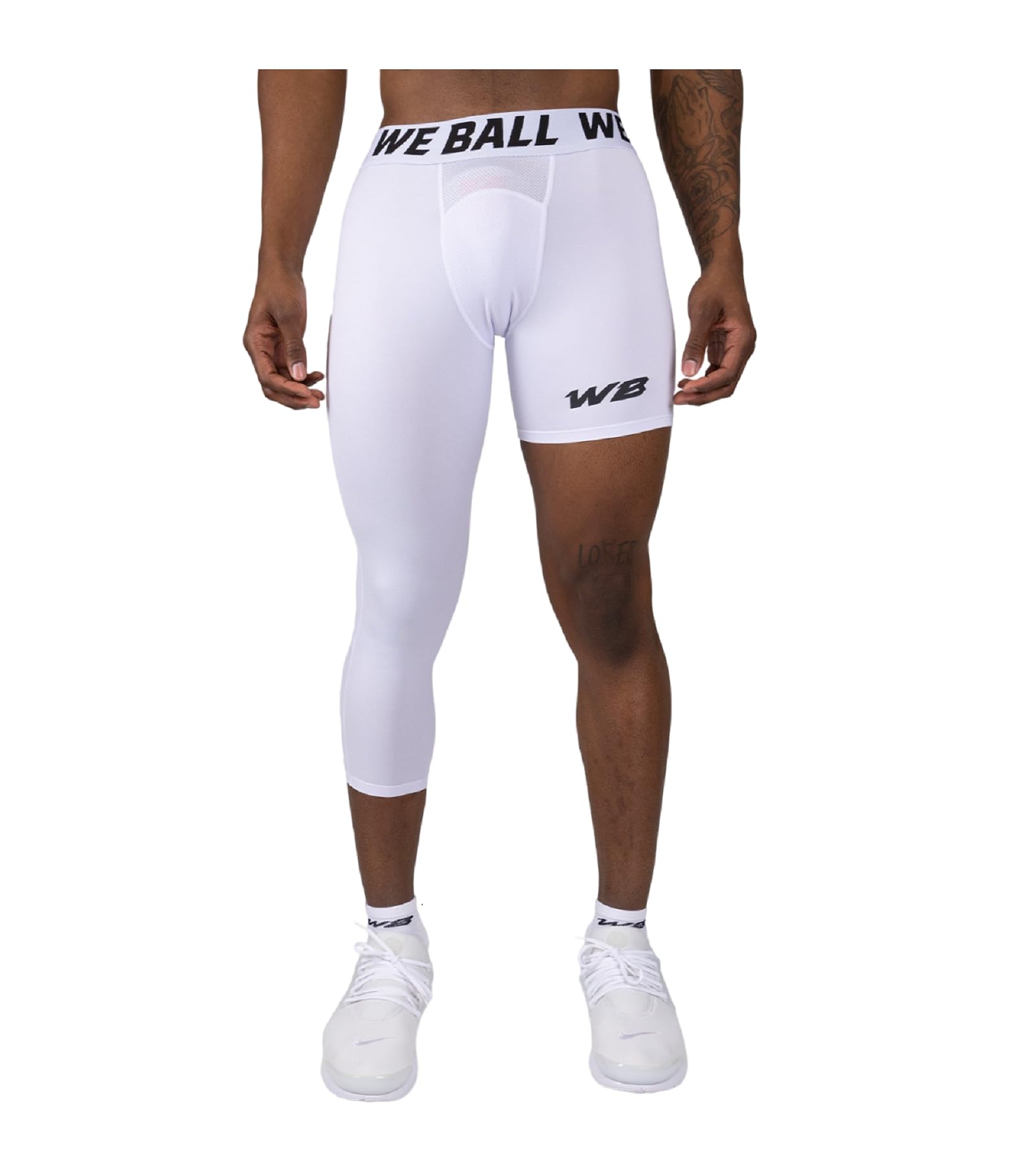 We Ball Sports Athletic Compression Tights | Men's Single Leg Sports Tights | One Leg Compression Base layer Leggings for men (Full, White)