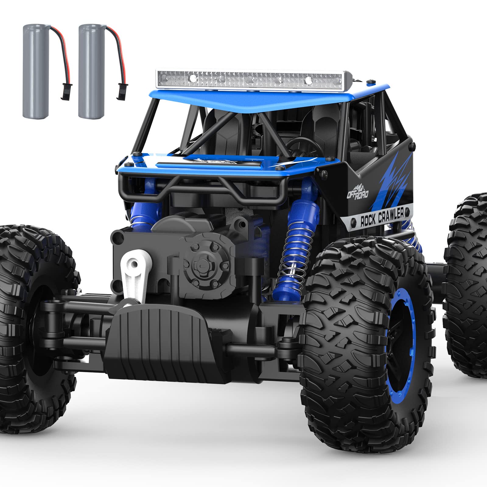 NQD 4WD Remote Control Truck - 1:16 Big Monster Stunt Car All Terrain Off-Road Hobby RC Truck 2.4Ghz with LED Headlight Rock Crawler Rechargeable Electric Toy for Boys & Girls Gifts(Blue)