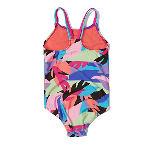 Speedo Girls' Standard Swimsuit One Piece Thin Straps, Block Tropics Anthracite, 16
