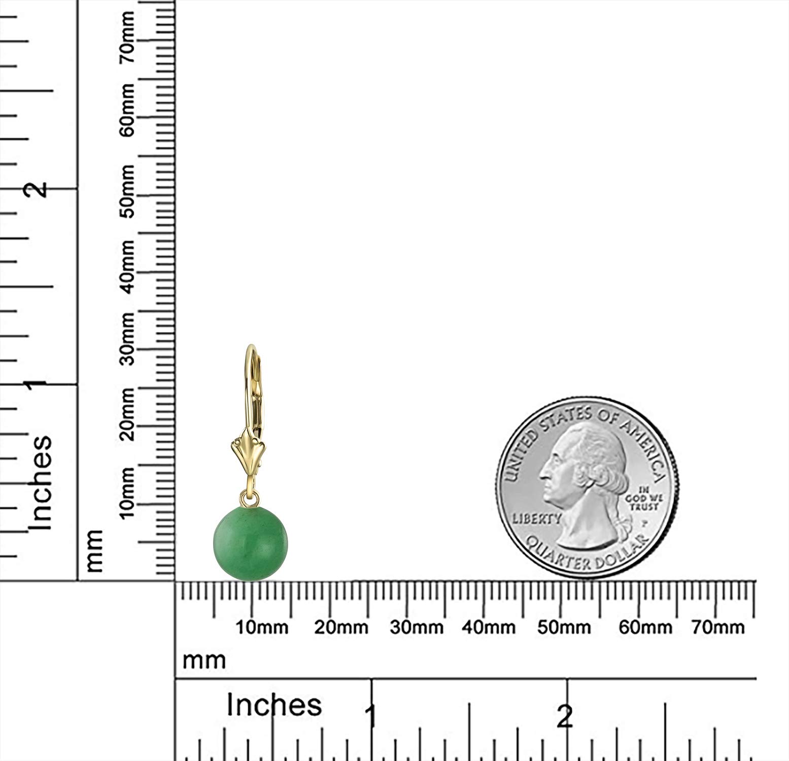 Real 14K Yellow Gold Stabilized Turquoise Round Bead Lever back Dangle Ball Drop Earrings For Women December Birthstone