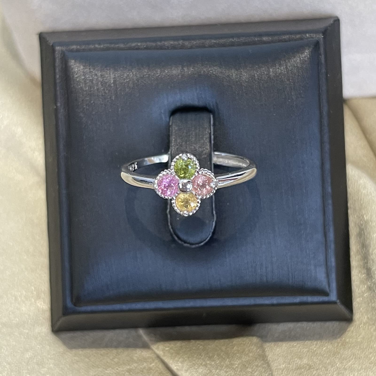 Trendy Tandi Tourmaline Clover Adjustable Ring for Women, Delicate 925 Silver Ring