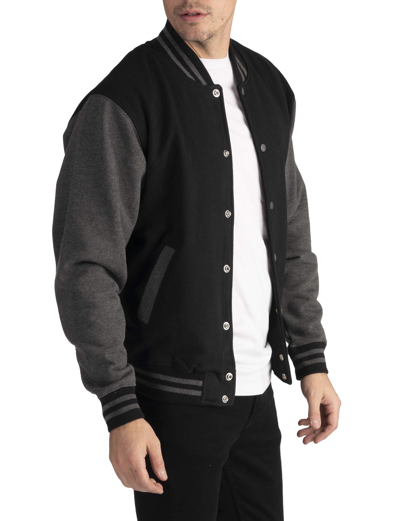 Pro Club Men's Varsity Fleece Baseball Jacket, Black/Charcoal, X-Large