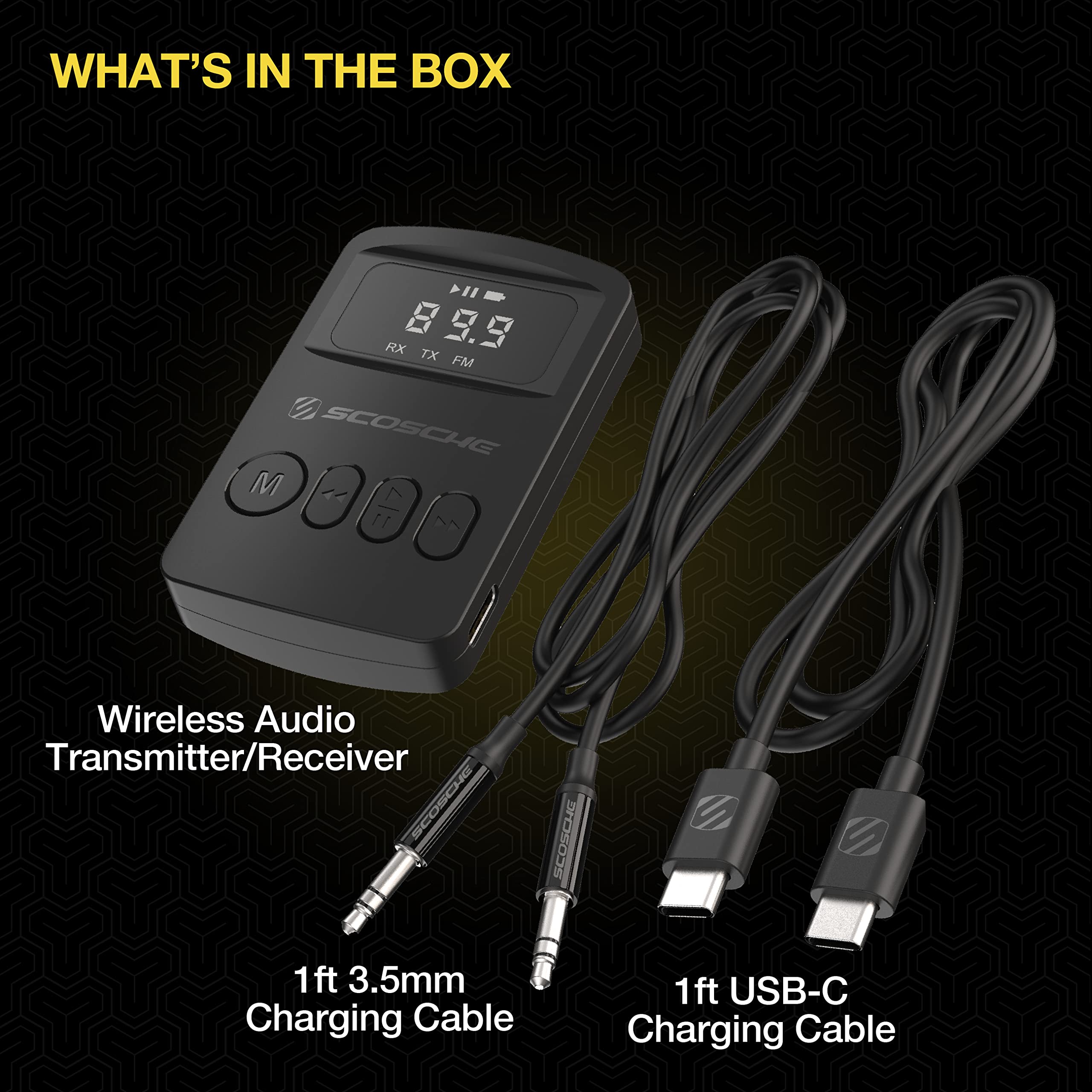 Scosche BTTRFM-SP1 Portable Bluetooth Transmitter/Receiver, FM Transmitter and Wireless Audio Receiver for TV, Headphones, Home/Car Stereo, Airplane Entertainment and more, up to 7 Hour Battery Life